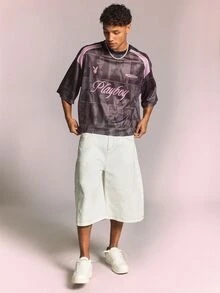 PLAYBOY X SUMWON Box Fit Panelled Printed Jersey T-Shirt With Crew Neck ...