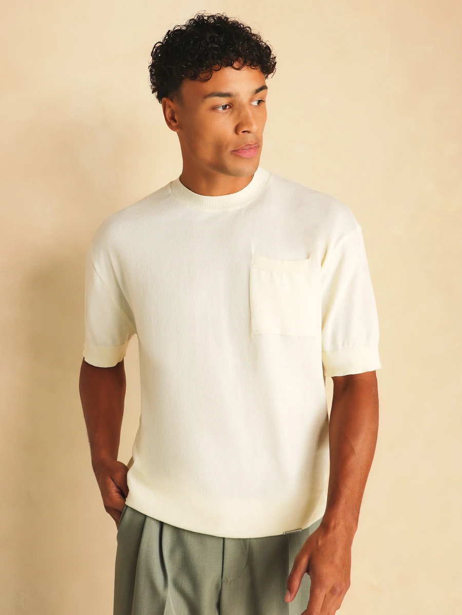 SUMWON Relaxed Fit Short Sleeve Knit Tee With Mock Neck And Chest ...
