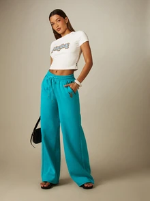 Missguided x Playboy Leopard Print Wide Leg Joggers With Drawstring ...