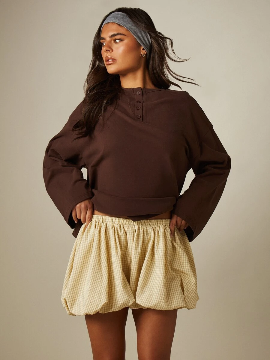 MISSGUIDED Mini shorts Bubble Balloon com padrão xadrez e cintura ...