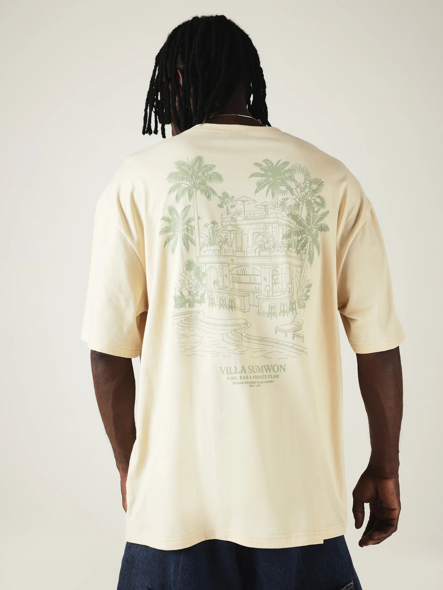 SUMWON Villa Pool Bar Private Club Graphic Back Print Oversized Crew ...