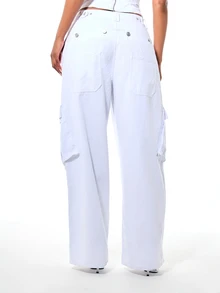 SUMWON WOMEN Twill Baggy Wide Leg Cargo Trousers With Multi Button ...