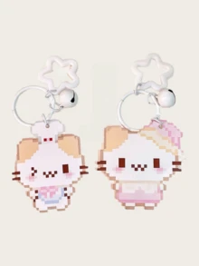 Zazumi 1 Peça Pingente de Chaveiro Estilo Pixel Sino Doce de Gato ...