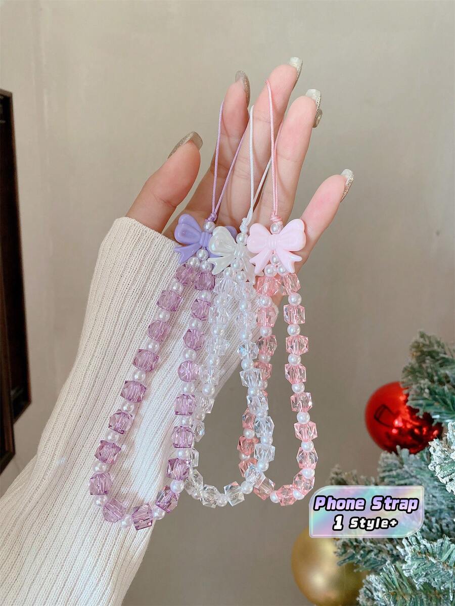 1pc 25cm Sweet Square Little Pearls Anti Drop Decorative Phone Strap ...