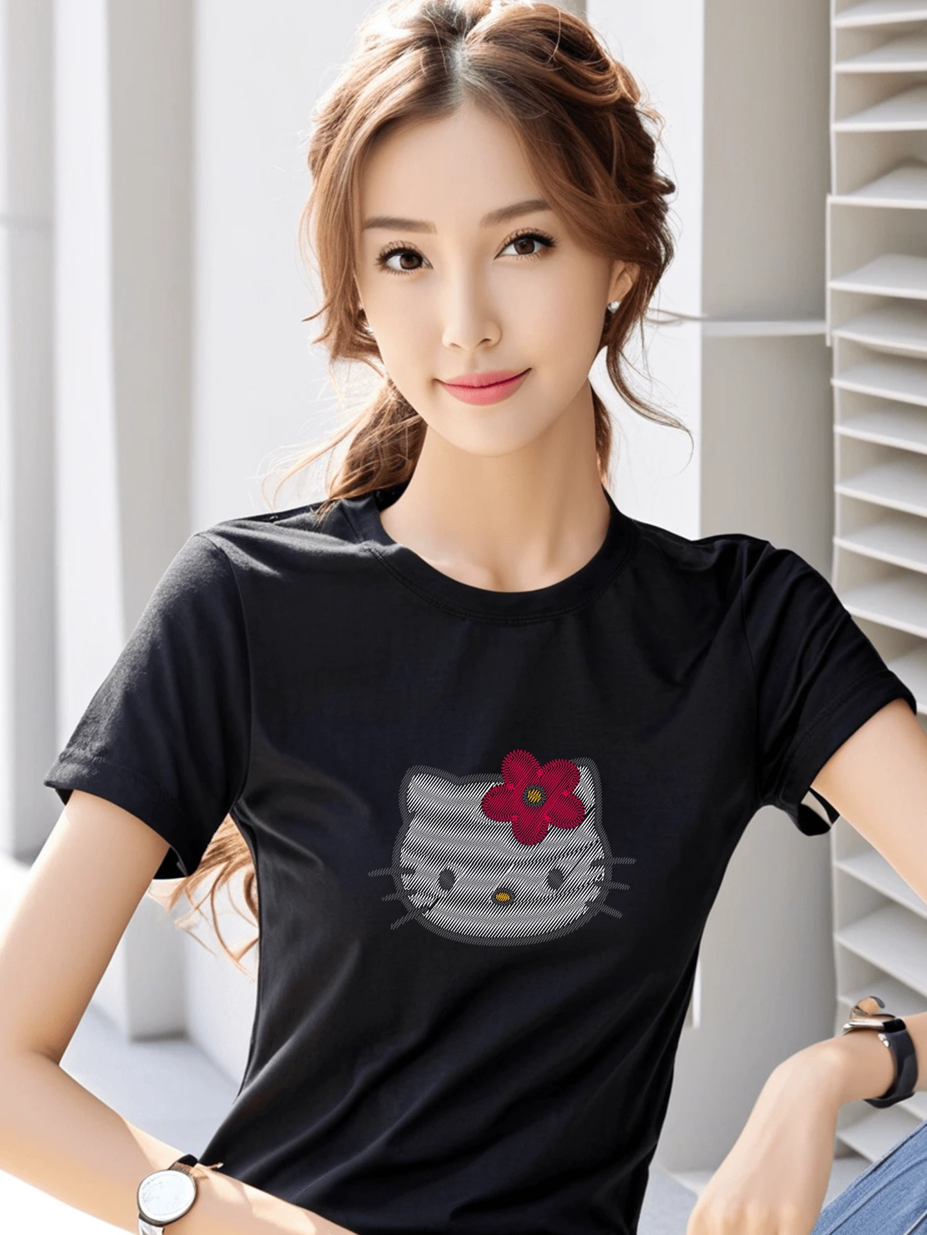 Sanrio 1PC Women's Sanrio Basic Top, Hello Kitty Cartoon Imitation ...
