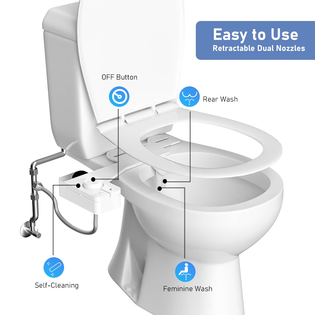 Bidet Toilet Seat Attachment, Non-Electric Cold Water, Push Button Switch, Dual Retractable ...