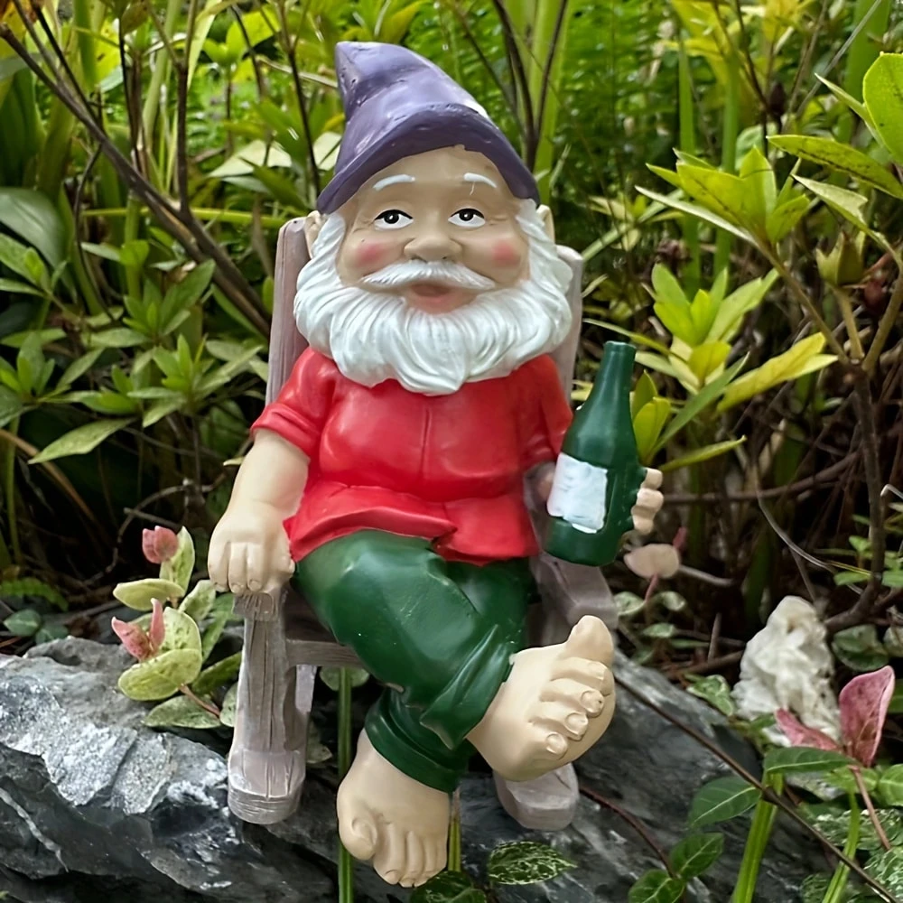1pc,Garden Dwarf Ornaments In A Rocking Chair With Legs Propped Up ...