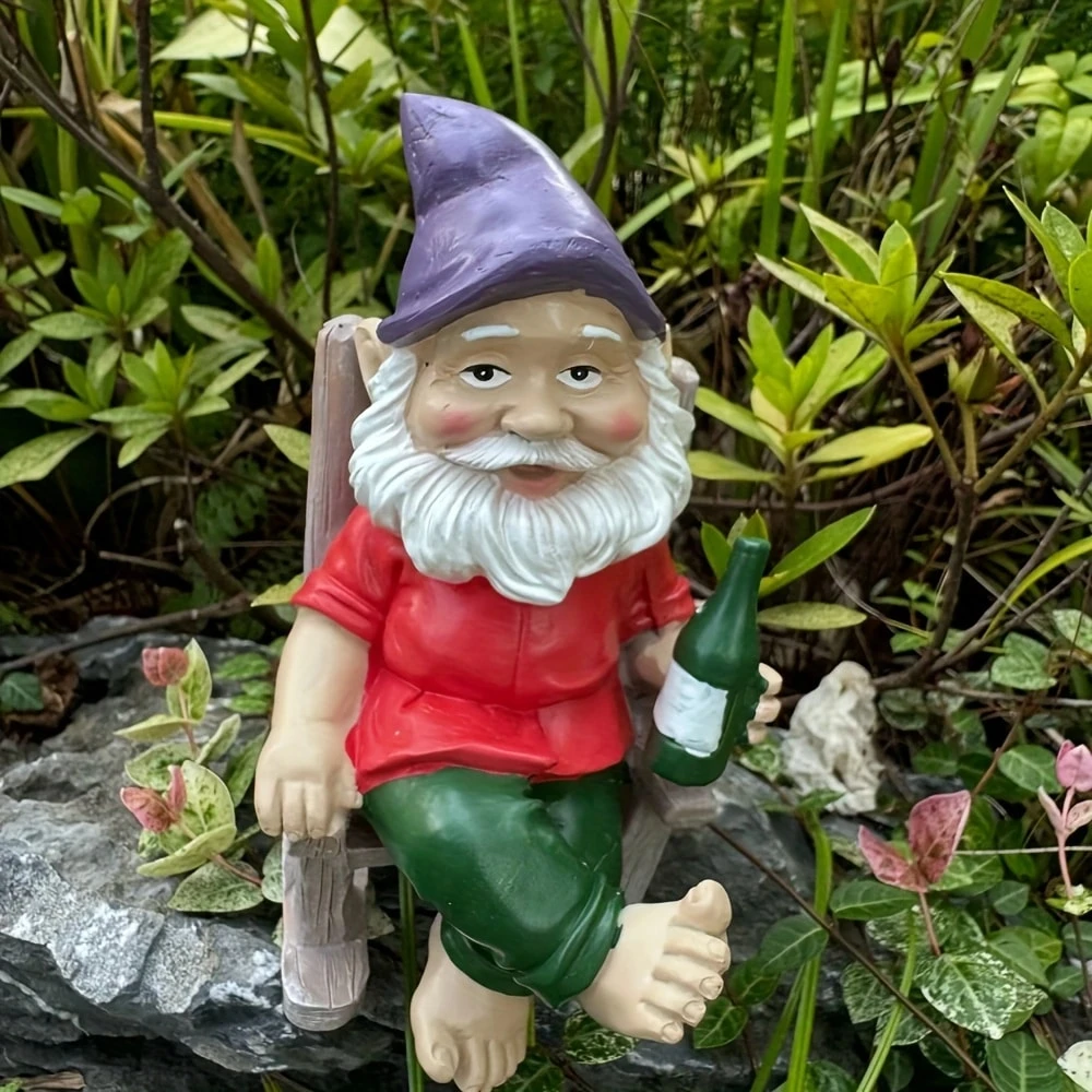 1pc,Garden Dwarf Ornaments In A Rocking Chair With Legs Propped Up ...