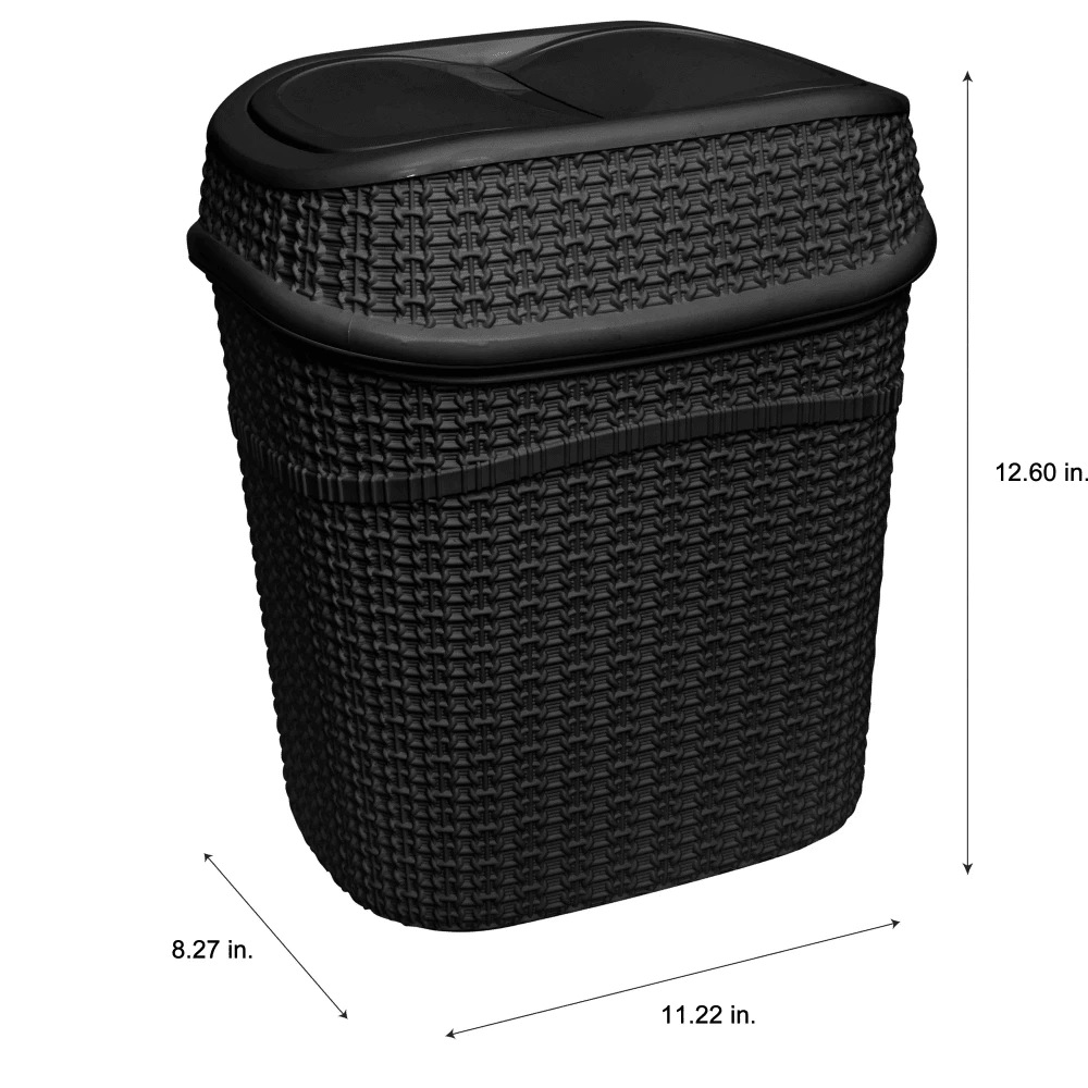 2 Pack 9.5 Liter Plastic Sailor Knot Swing Top Waste Bin In Matte Black ...