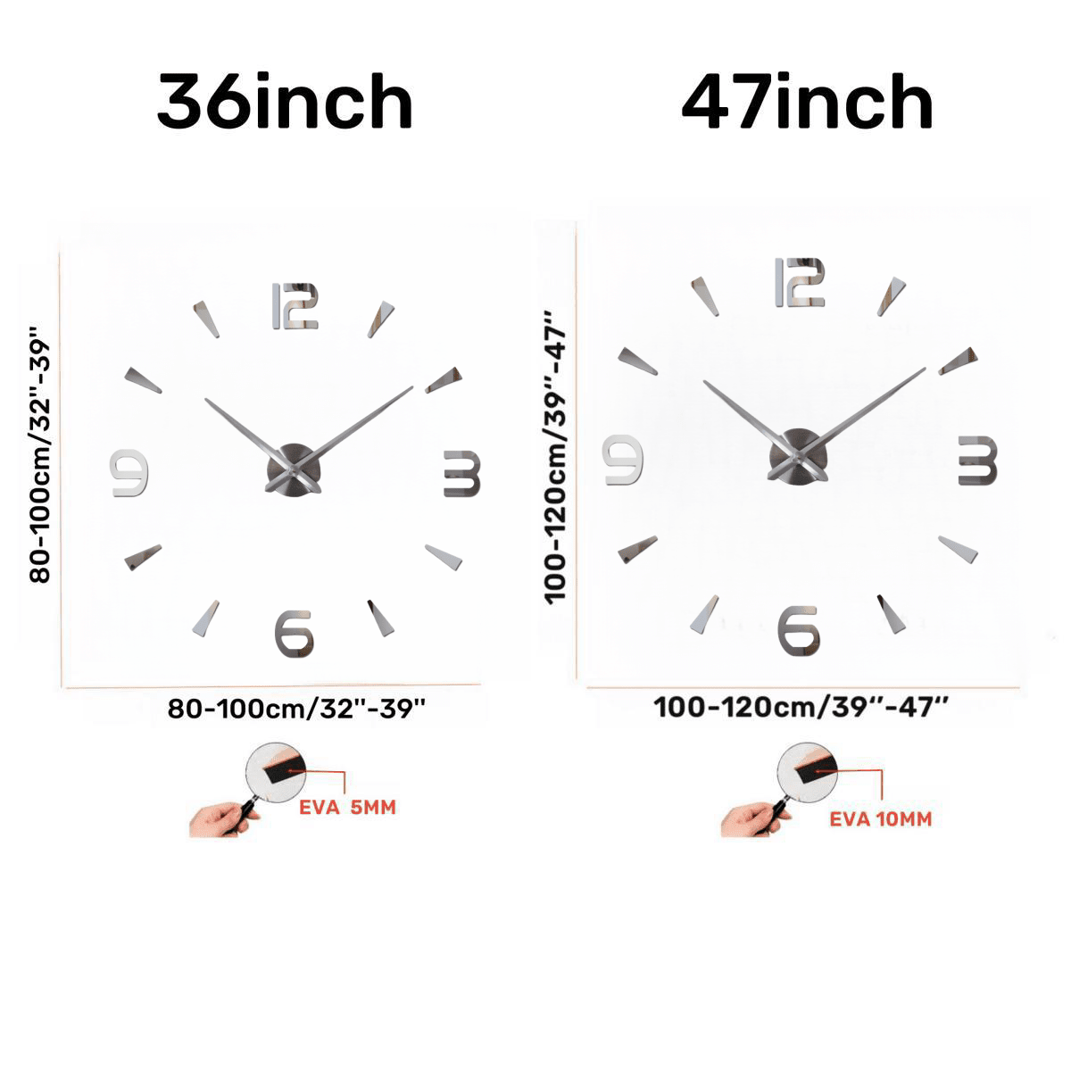 16 Inches/36 Inches/47 Inches Modern Design Large Wall Clock 3D/2D DIY ...