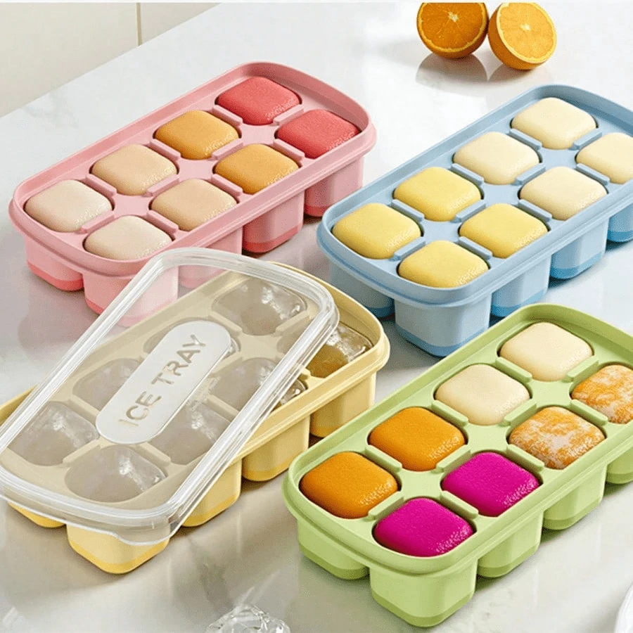 Stackable Silicone Ice Tray With Cover-Easy To Demould 8-Cell Ice Mold Set, LFGB Certified ...