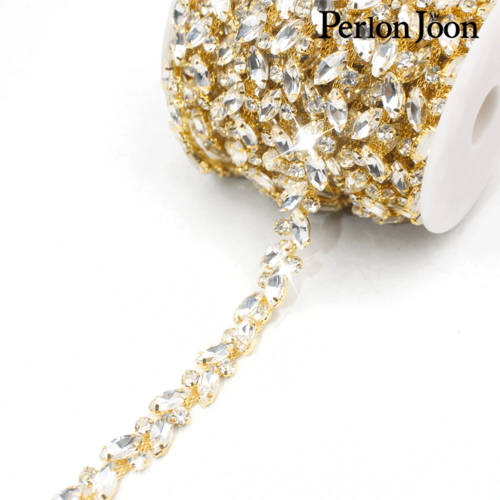 Perlon Joon 1 Yard Leaves Clean Glass Crystal Chain Rhinestone Trim ...