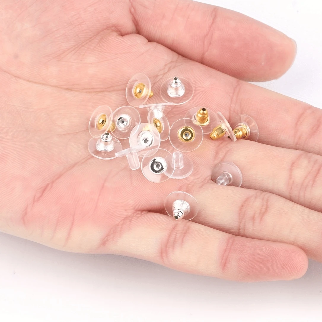 100pcs Earrings Back Stoppers Jewelry Tool Set Golden Silvery Color ...