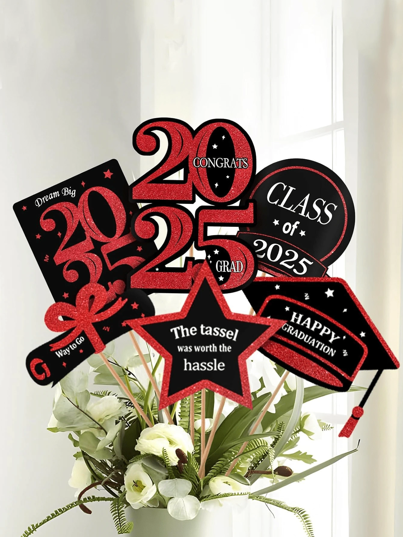 6 Pack Graduation Decorations Class Of 2025 - Black And Gold Graduation ...