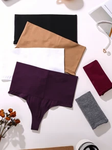 6 Pcs Women Sexy Panties Comfortable Breathable Soft High-Waist Underwear Solid Color Thongs ...