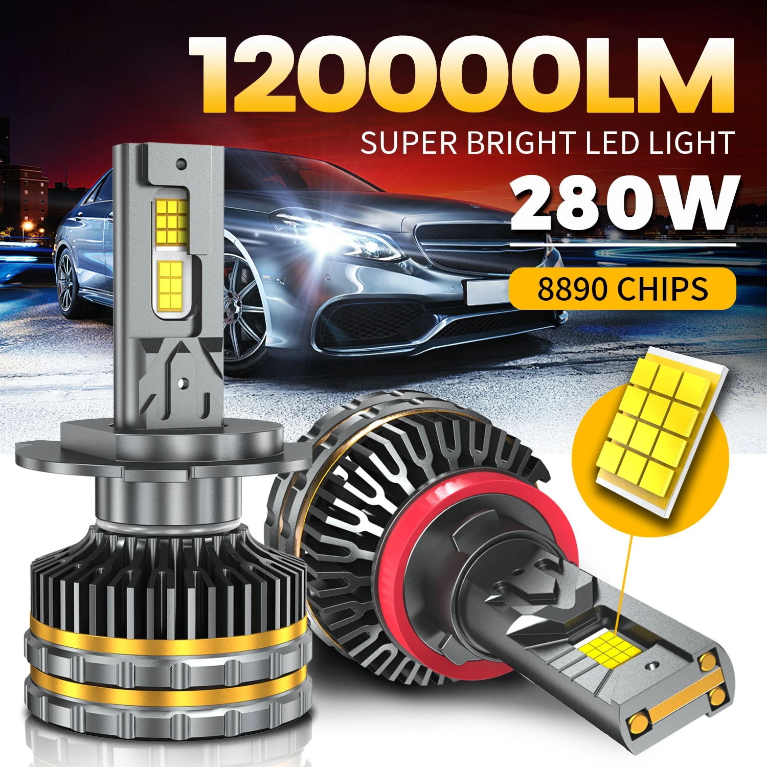 HYNBYZJ 2 Packs H11 H7 H4 LED Canbus Headlights 120000LM 280W Super Bright H1 HB3 9005 6000K HB4 ...