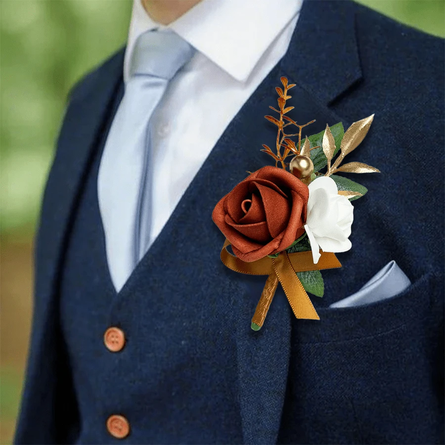 6 Pieces Artificial Flower Boutonnieres For Men - Fake Roses For ...