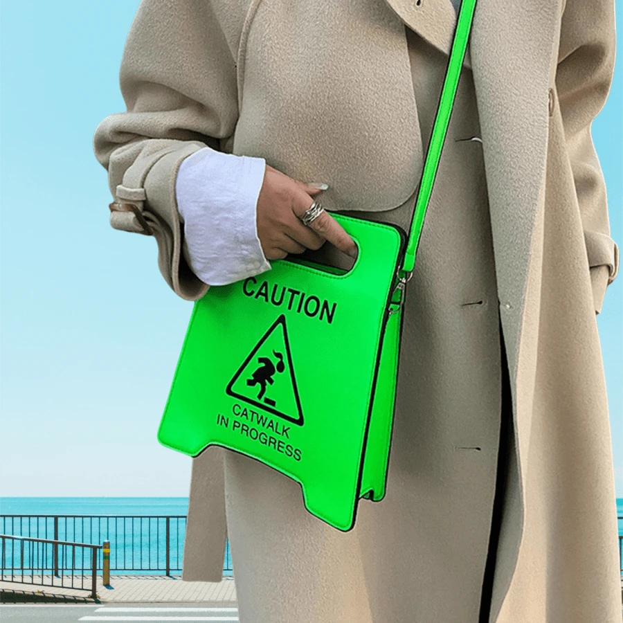 PU Leather Caution Shoulder Bag , Fashion Caution Tote Handbags, Women ...