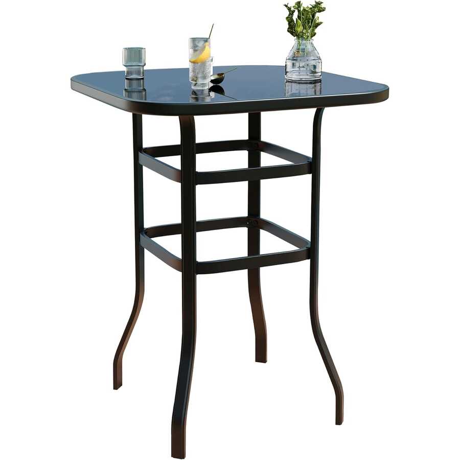 CuisinSmart Patio Bar Table,Metal Frame Patio Bar Table With Tempered ...