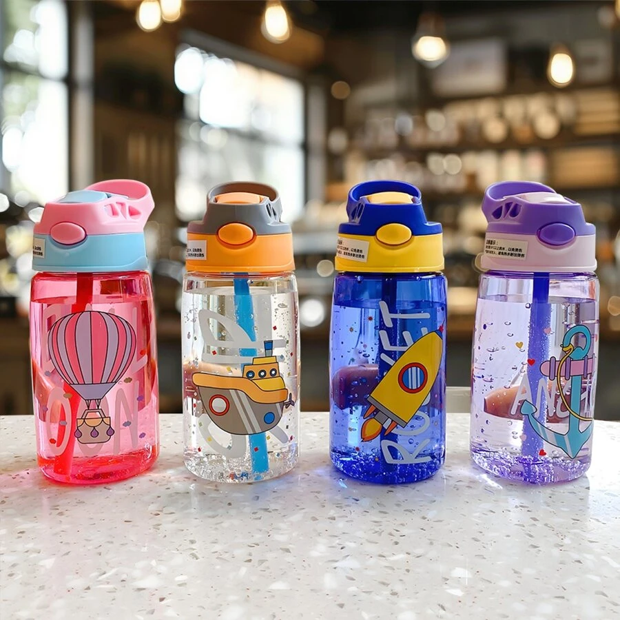 1 480ml Children's Water Bottle, Unisex Cup With Straw, Cute Cartoon Plastic Cup, Portable ...
