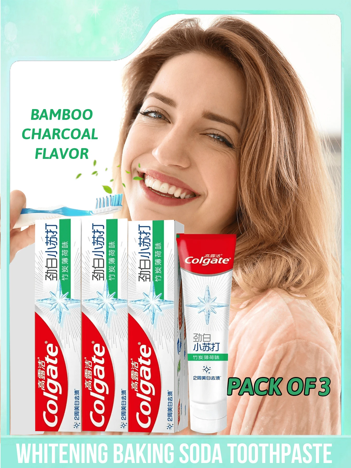 colgate Whitening Baking Soda Toothpaste Bamboo Charcoal Mint Flavor - 3Pcs, Whitening , Gentle ...