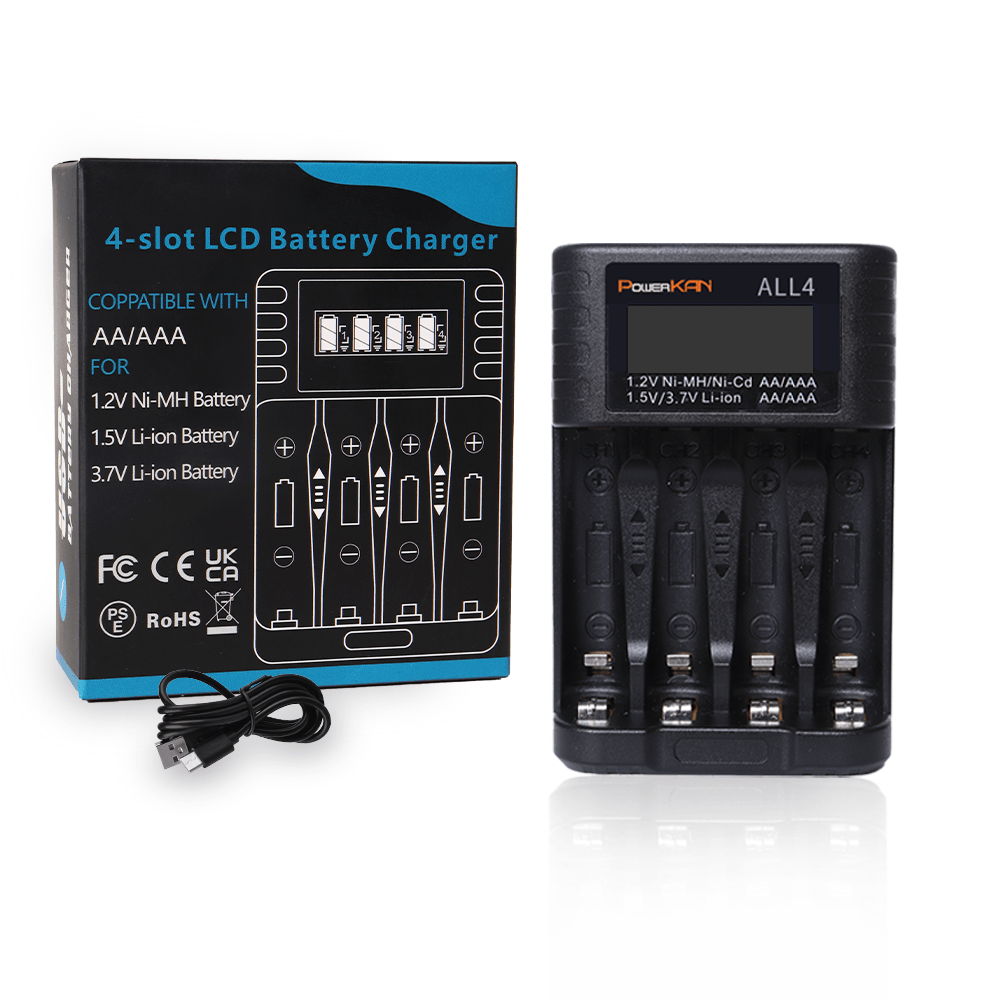 powerKAN 1,2V NiMH en 1,5V Li-ion batterijlader, LCD-scherm, kan 1~4 AA (R06) AAA (R03 ...