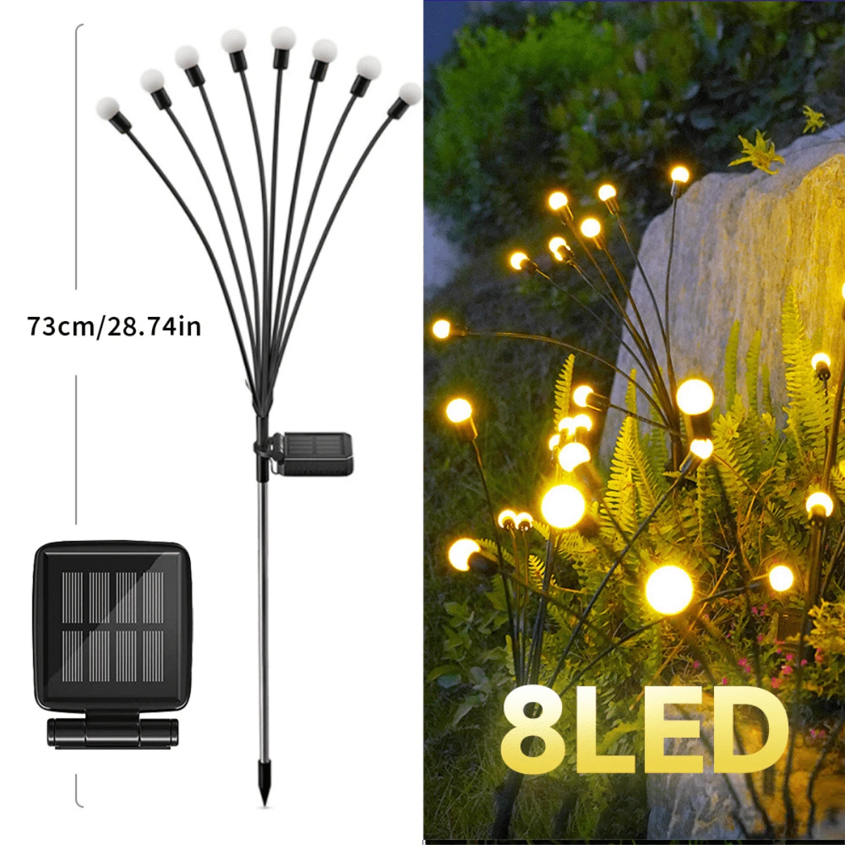 2-Pack Upgraded Solar Garden Lights, 16-LED Swaying Firefly Effect, Waterproof Outdoor Decor For ...