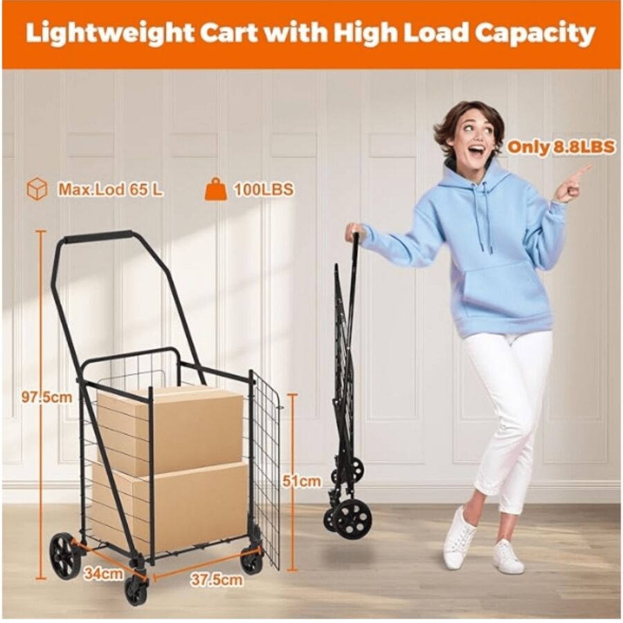 Folding Shopping Carts For Groceries, Lightweight Grocery Cart On Wheels, 360° Swivel Wheels ...