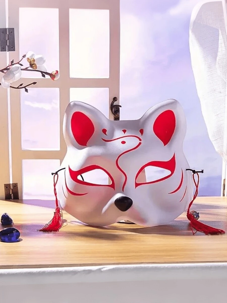 1pc Cat Fox Mask, Hand Painted Half Fox And Japanese Anime Half Face ...