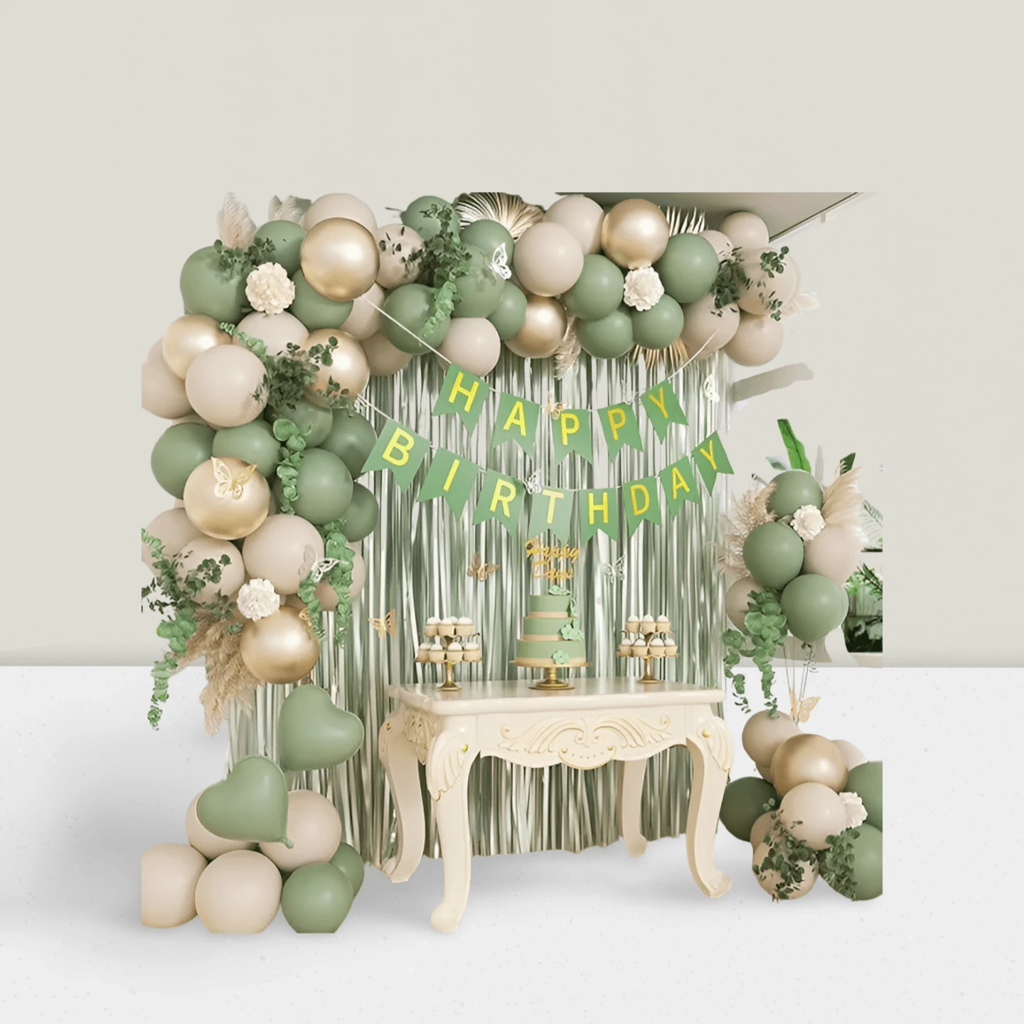 Sage Green Birthday Decorations With Gold Nude Sage Green Balloons ...
