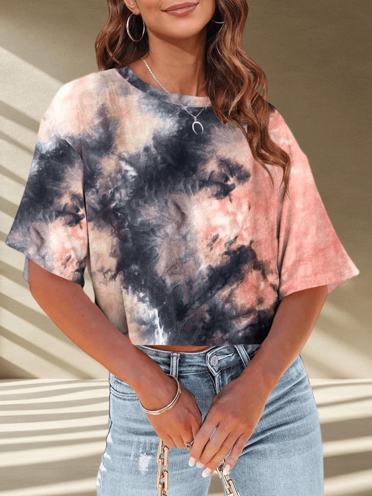 Tongmingyun Women Half Sleeve Cropped T-Shirts Drop Shoulder Round Neck Crop Tops Casual Summer ...