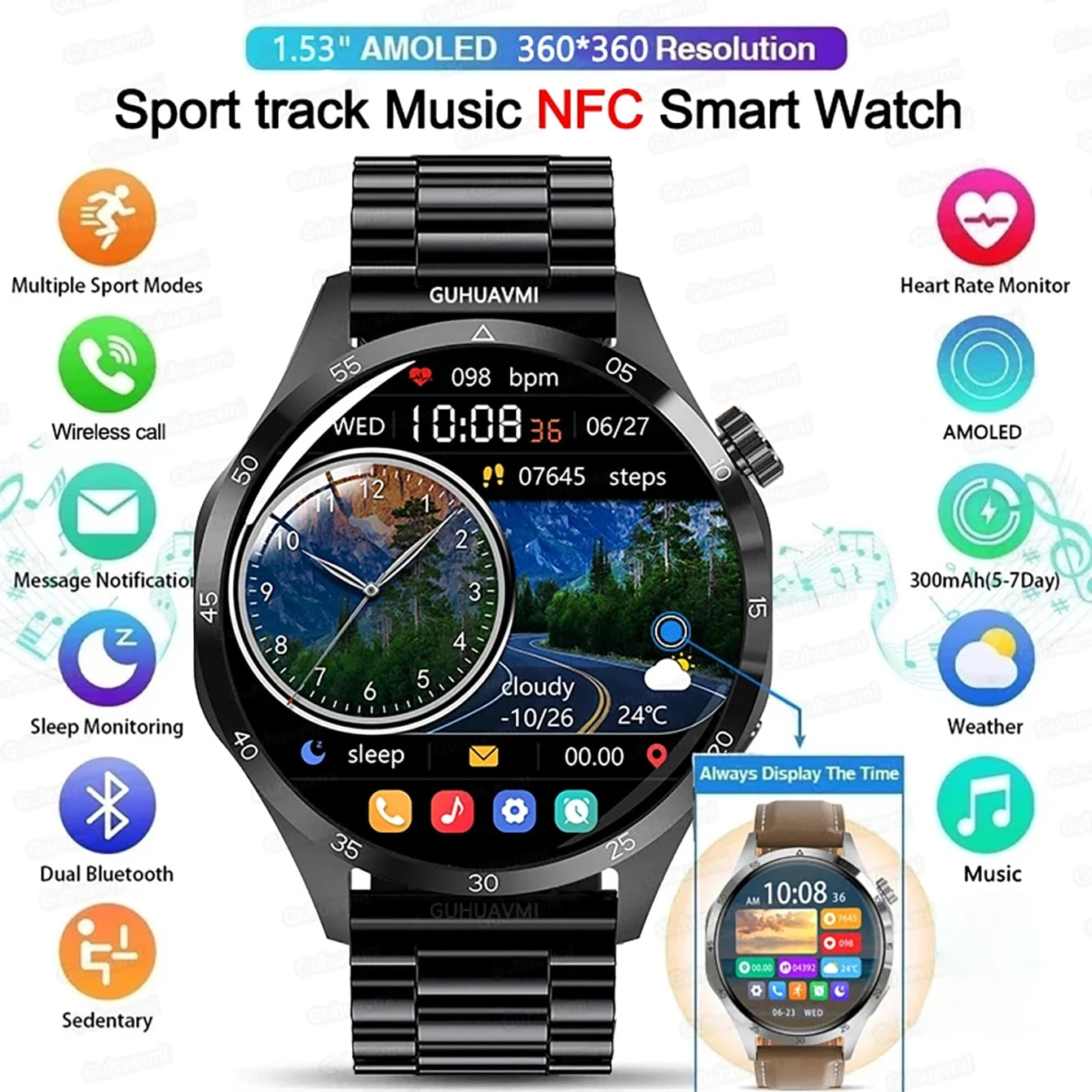 GUHUAVMI 1 pezzo 2025 Nuovo Smartwatch Fitness sportivo GT4 Pro da uomo ...
