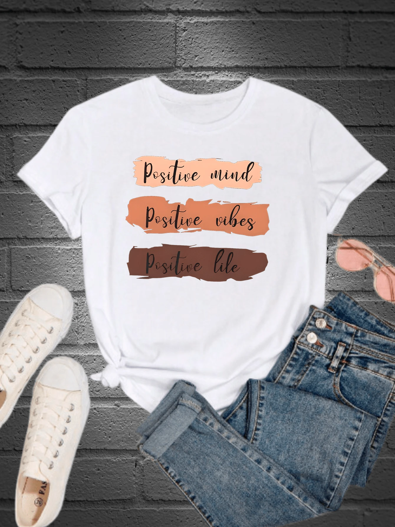 Camiseta Baby Look T-Shirt Cor Branca Moderna Modelo: "Positive Mind ...