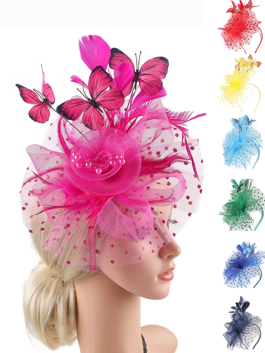 1pc Fascinators For Women Tea Party Hat Kentucky Derby Loop Feather Fancy Hats Wedding ...