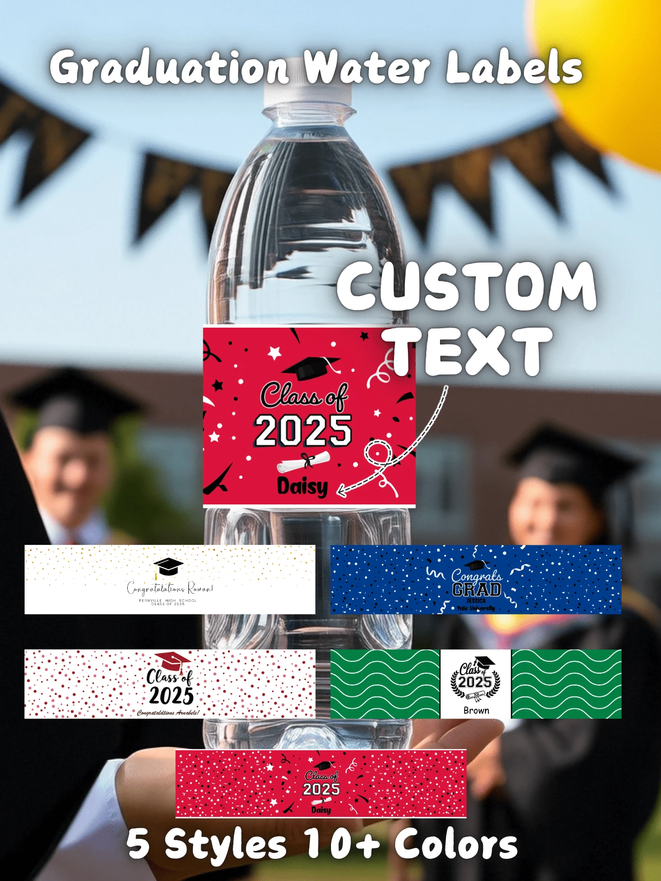 10-50PCS Custom 2025 Graduation Water Bottle Labels, Waterproof Bottle ...