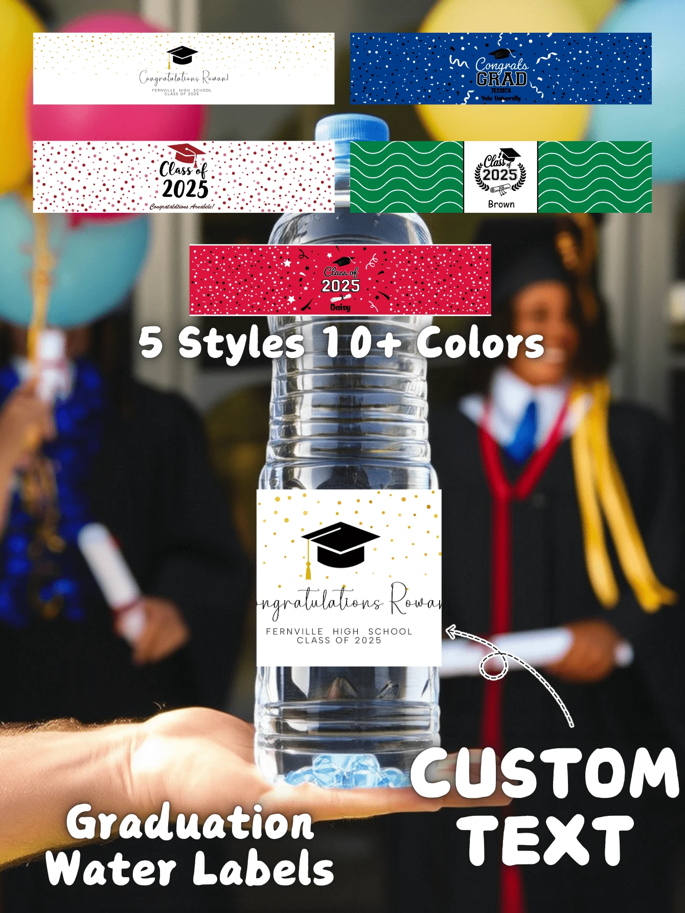 10-50PCS Custom 2025 Graduation Water Bottle Labels, Waterproof Bottle ...