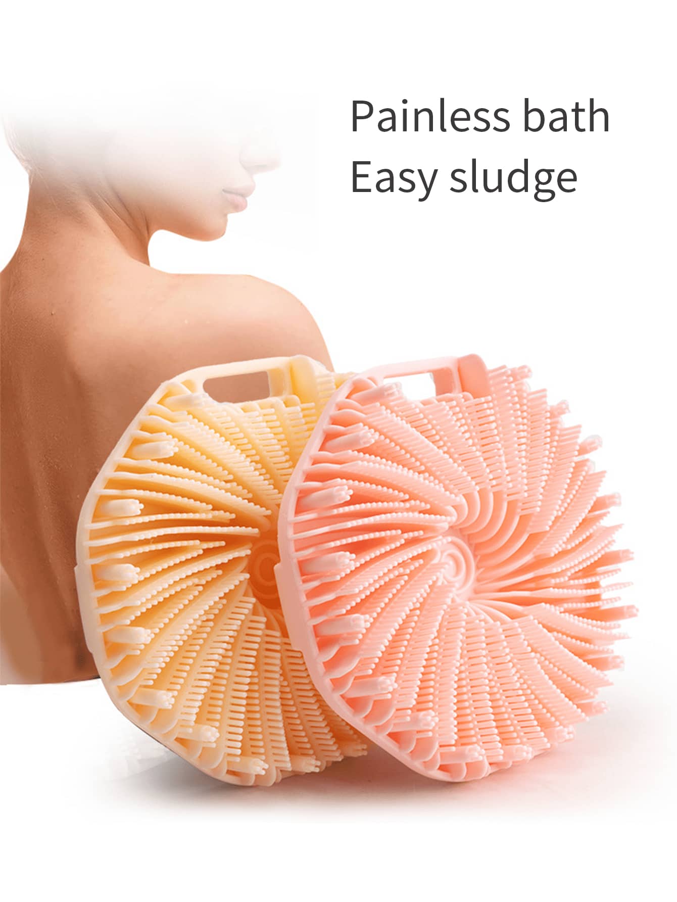 1pc Silicone Bath Brush – Exfoliating Body Scrubber, Back Cleanser With Handle, Portable Shower ...