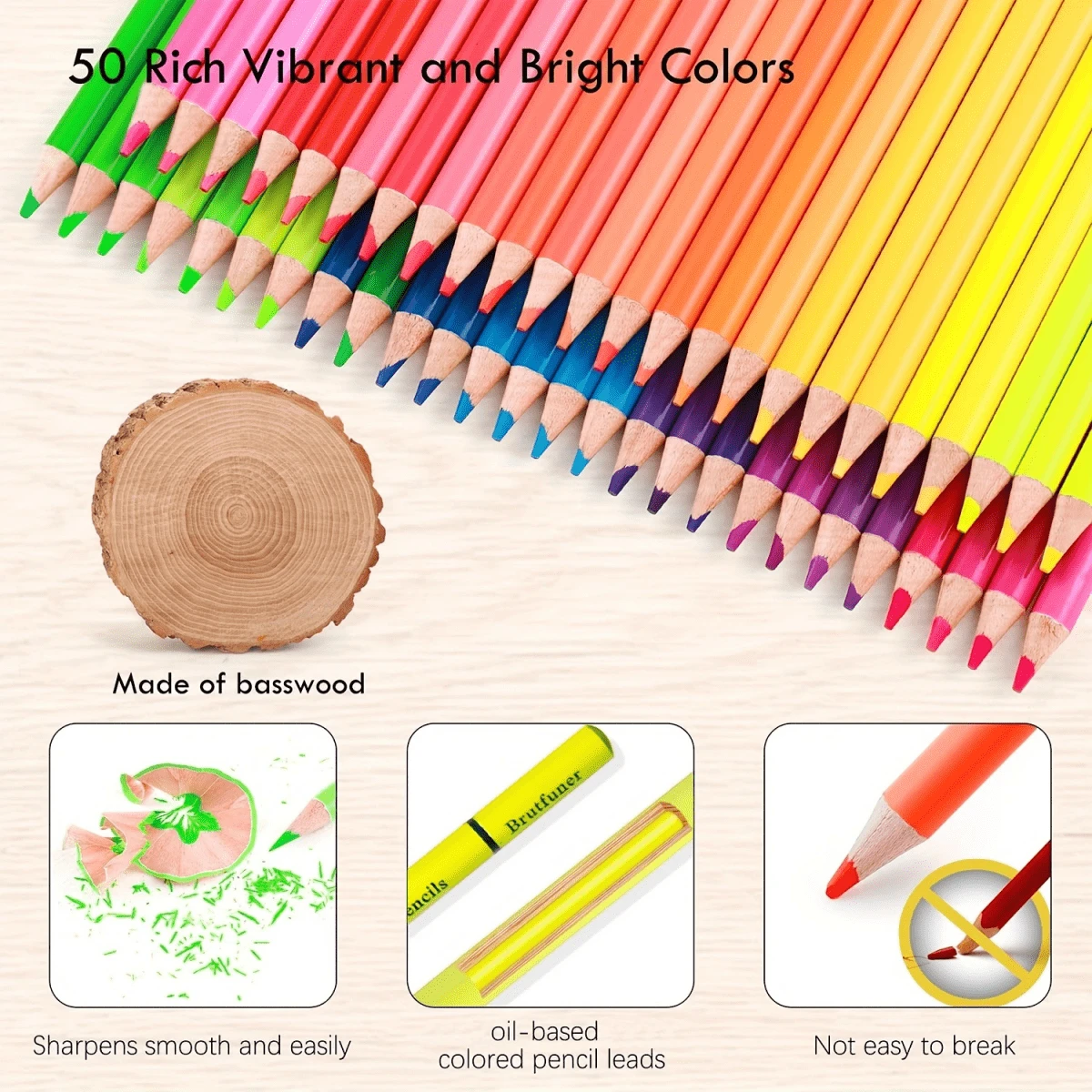 50 Neon Colored Pencils For Coloring Books, Fluorescent Colored ...
