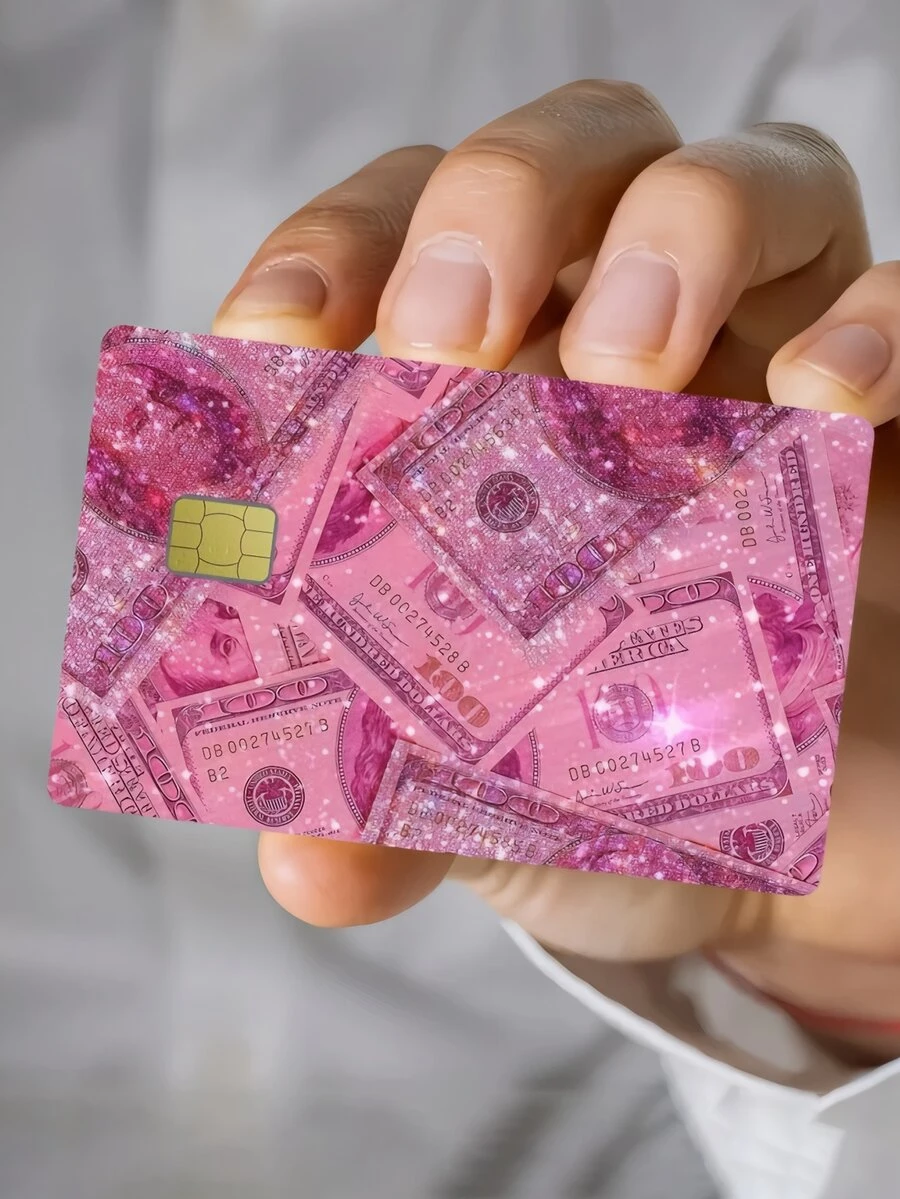 1pc/4pcs Pink Glitter Money Bill Design Debit/Credit Card Skin Sticker ...