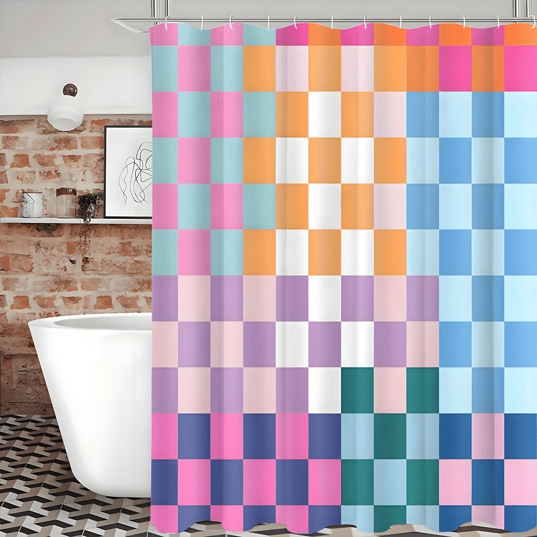 Retro Lattice Shower Curtains, Colorful Geometric, Simple, Bright And ...