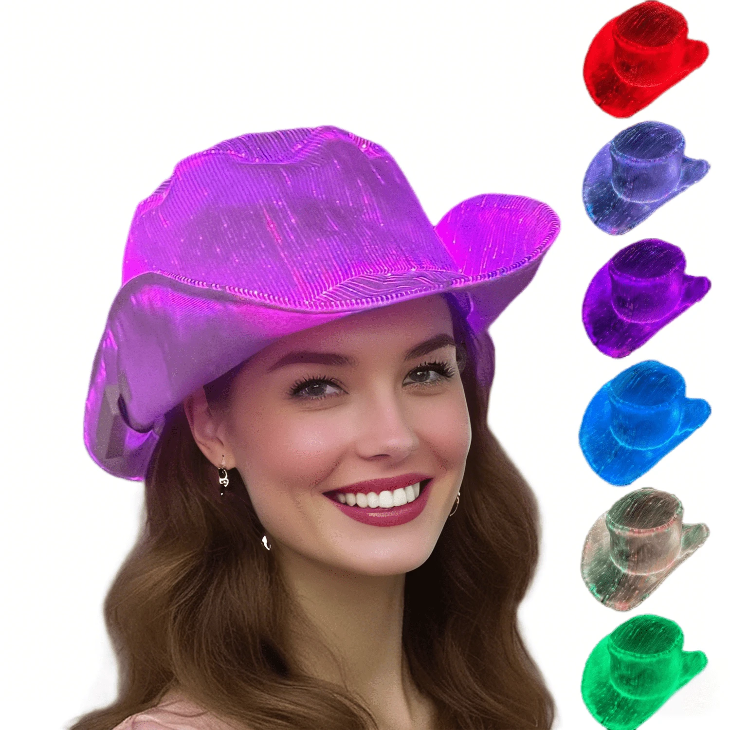 LED Light Up Cowboy Hat 7 Colors Glow In The Dark USB Rechargeable Rave ...
