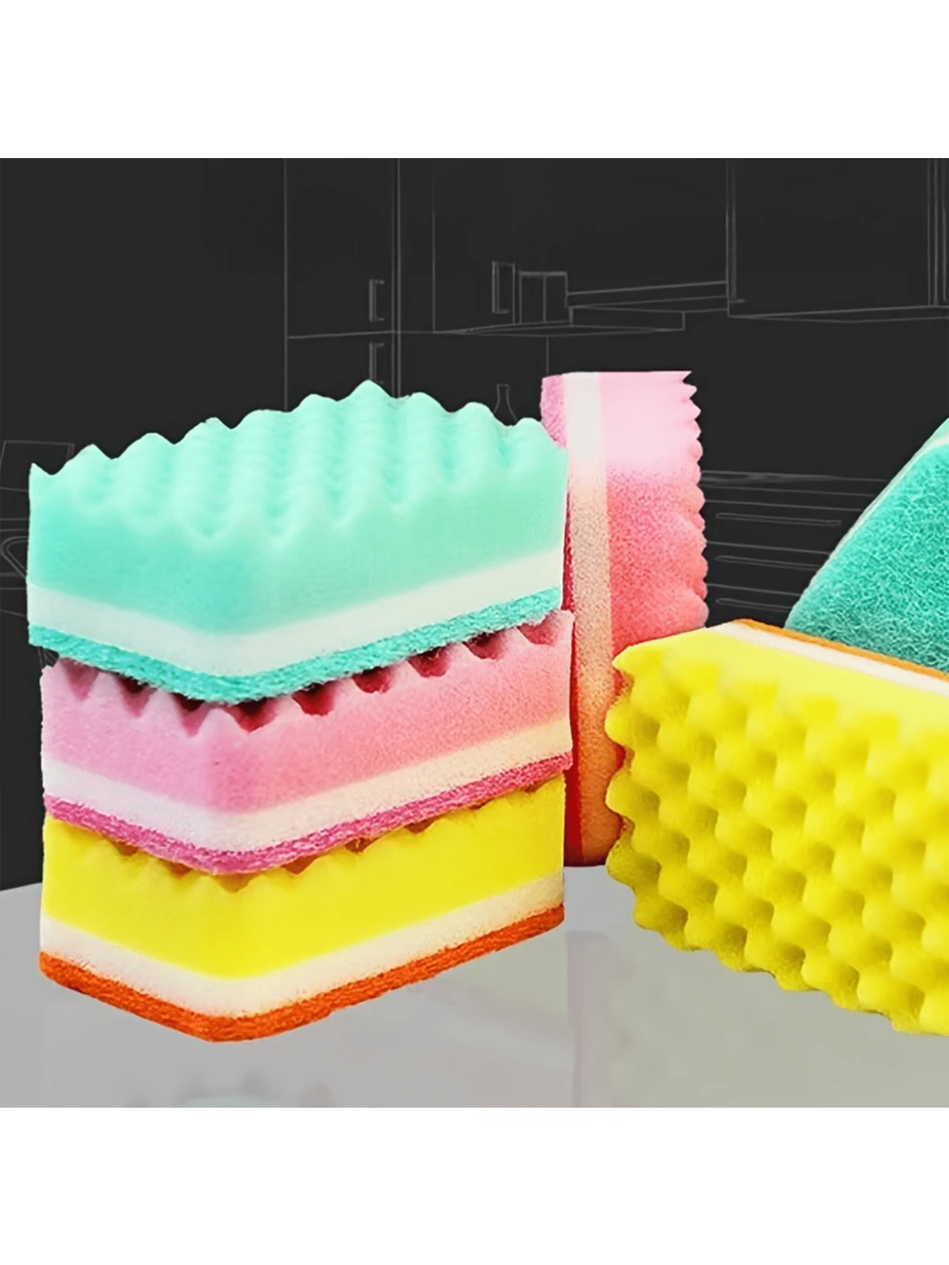 8pcs High Density Wavy Sponges - Scratch-Free, Kitchen & Bath Cleaning ...