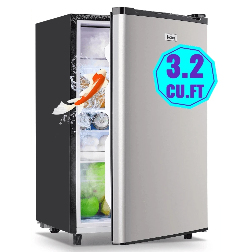 WANAI 3.2 Cu.Ft Single Door Mini Refrigerator Silver Fridge 5 Setting ...