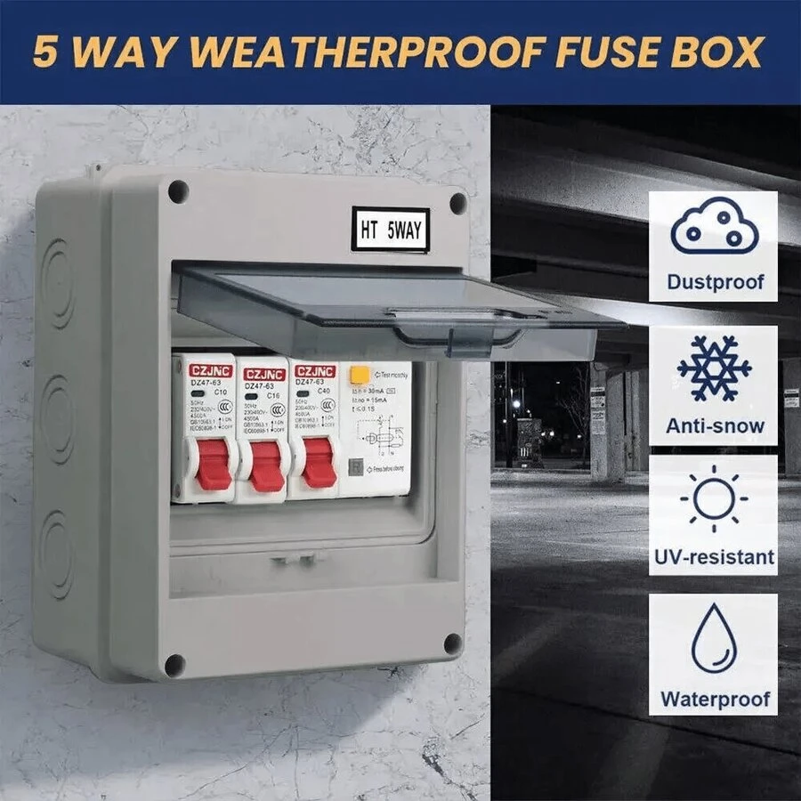 5-Way Consumer Unit Fuse Box With RCD Breaker For Garage Shed Camper ...