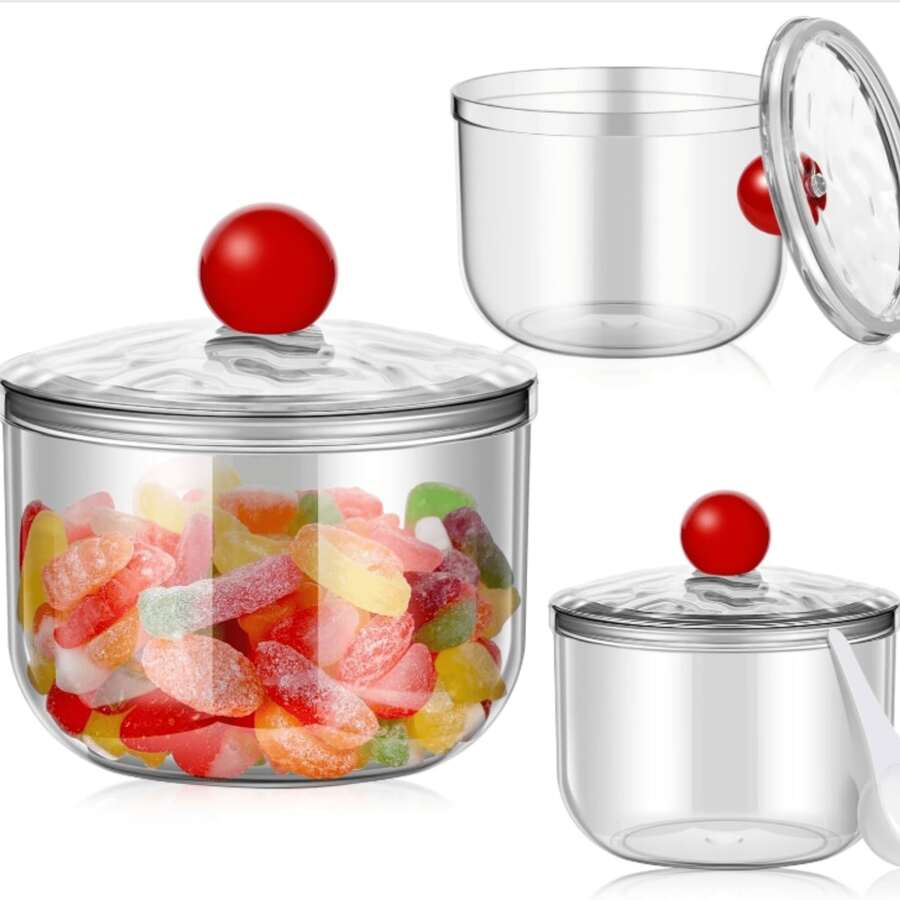 3 Pack Candy Jar, Clear Plastic Candy Jar With Lid For Office Desk ...
