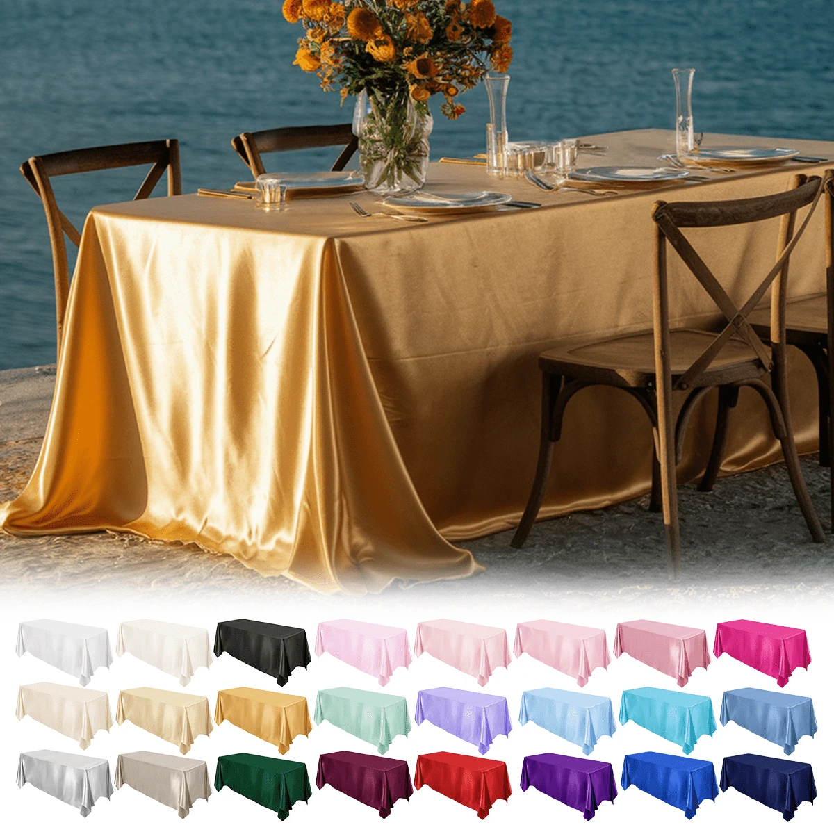 2pcs Elegant Solid Satin Tablecloth, Rectangular Table Cover, Suitable ...