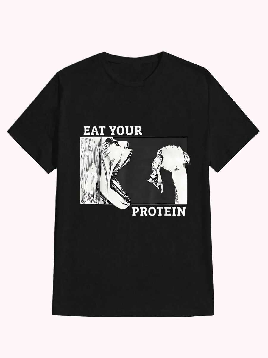 Eat Your Protei,Casual Print,Comfortable And Versatile,Letter Pattern ...