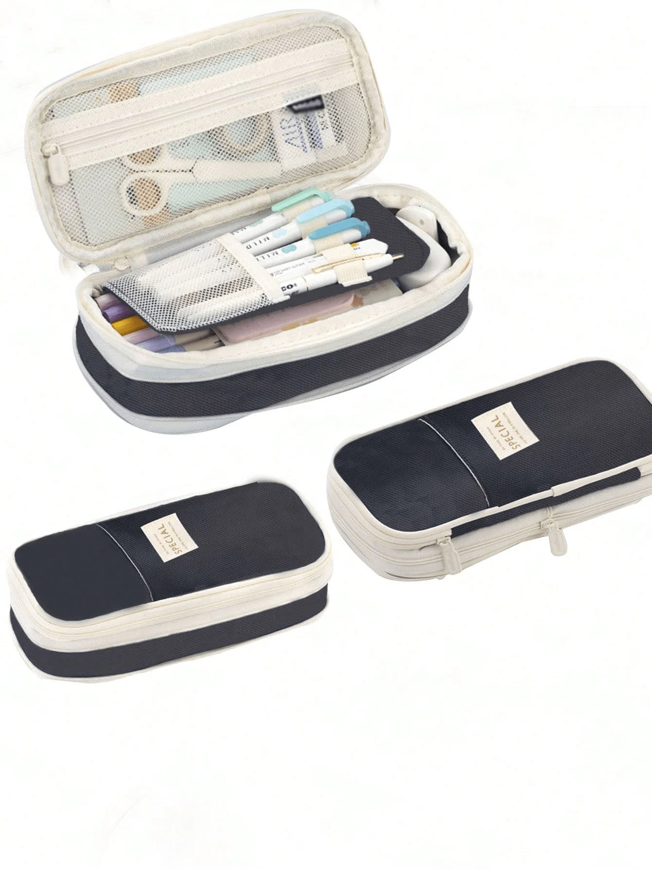 New Colorblock Macaron Design Multifunctional Pencil Case, Large ...