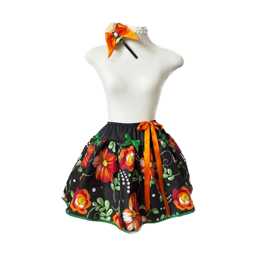 Saia Junina Floral Laranja e Tiara Adulto | SHEIN Brasil
