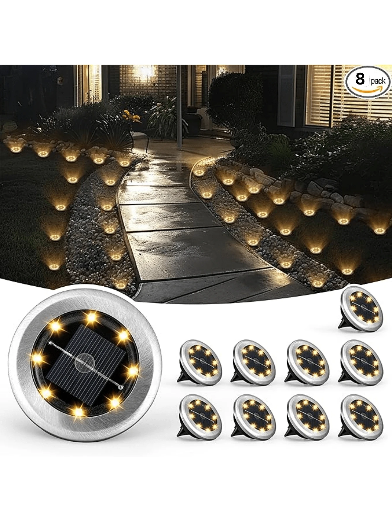 8pcs Mini Circular Solar Ground Lights, Solar Underground Lights ...